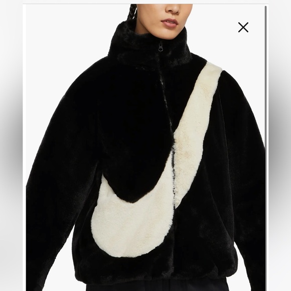 Nike | Jackets & Coats | Nike Faux Fur Swoosh Jacket | Poshmark